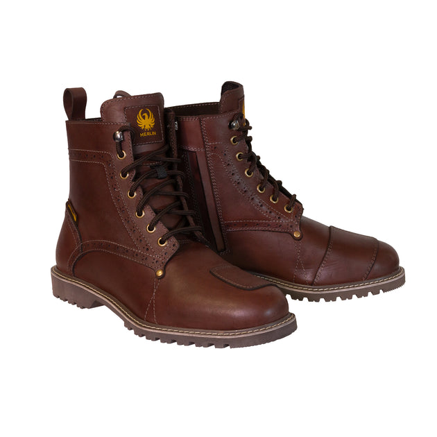 Merlin Darby Brogue D30 Armoured Motorcycle Boots, Brown | Shop Classic ...